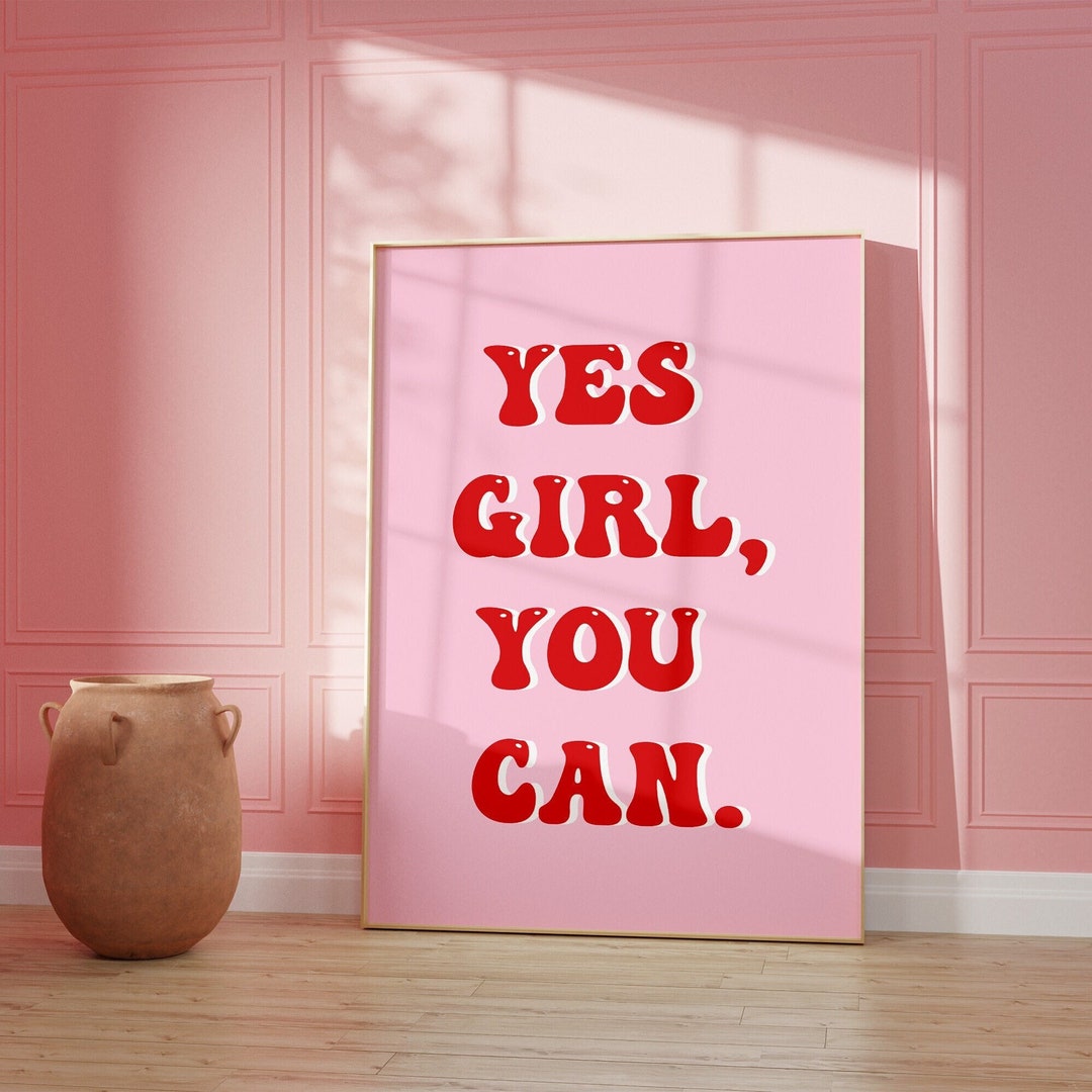 Yes Girl You Can Poster Red Girly Quote Print Motivational Quote Wall ...