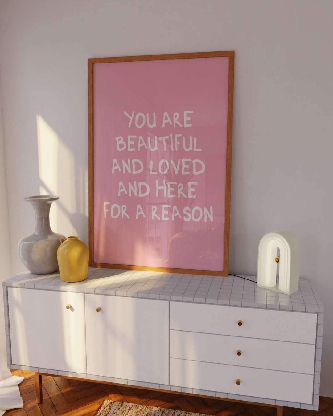 You Are Beautiful and Loved Print Pink Wall Art Girl Room Pink Wall ...