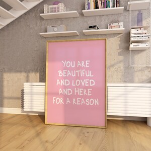 You Are Beautiful and Loved Print Pink Wall Art Girl Room Pink Wall ...