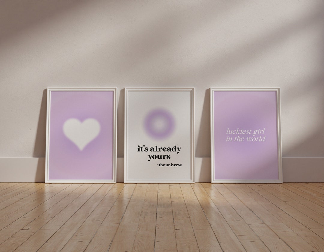 Purple Poster Set Light Purple Posters Purple Aura Wall Prints Positive ...