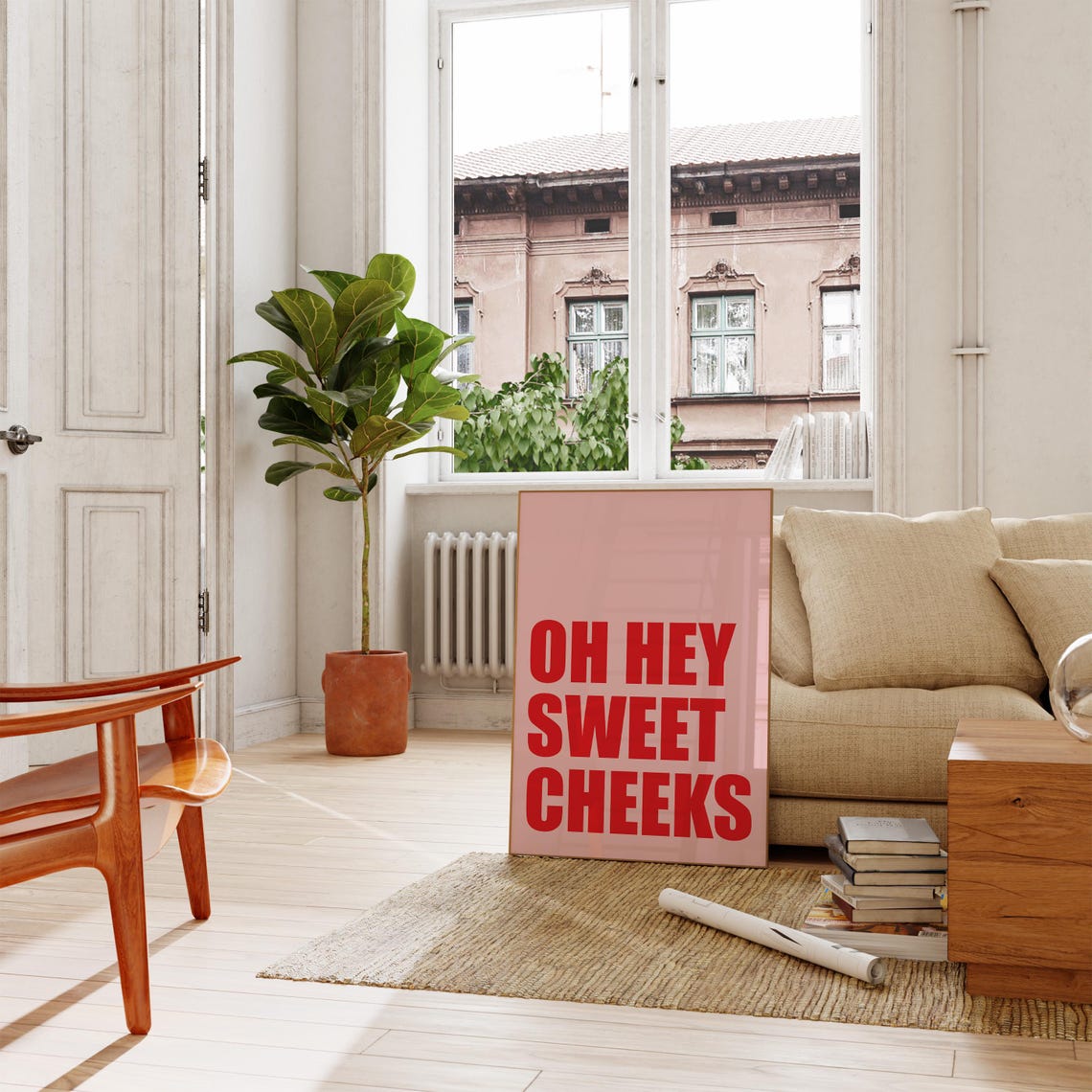 Oh Hey Sweet Cheeks Wall Print Pink and Red Decor for Bathroom Funny ...