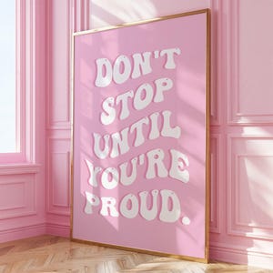 Don't Stop Until You're Proud Poster Pink Gym Girl Wall Art Cute Gym ...