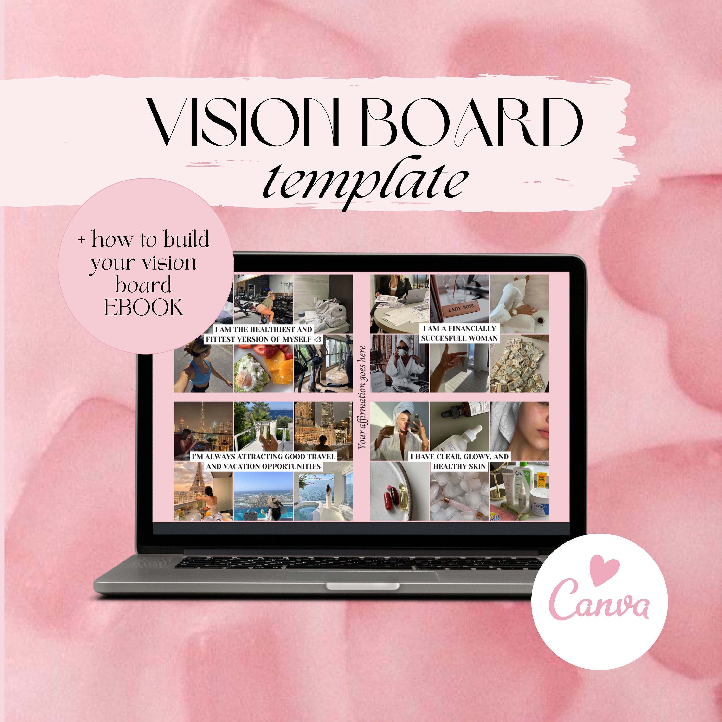 2024 Pink Vision Board Template Printable Editable 2024 Pink - Etsy