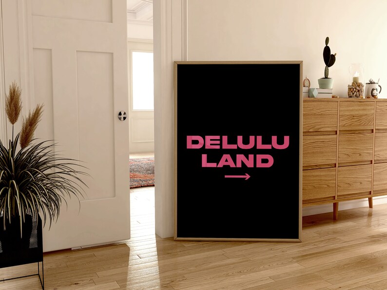 Delulu Print Bedroom Decor Black and Pink Poster Trendy Pink Wall Art ...