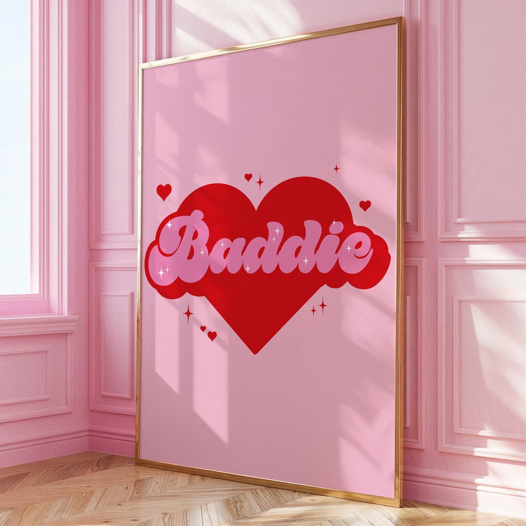 Retro Baddie Wall Art Pink Cherry Design Bedroom Decor Modern Print ...