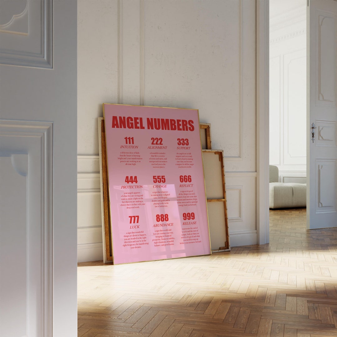 Angel Numbers Poster Pink and Red Wall Art Angel Numbers Red and Pink ...