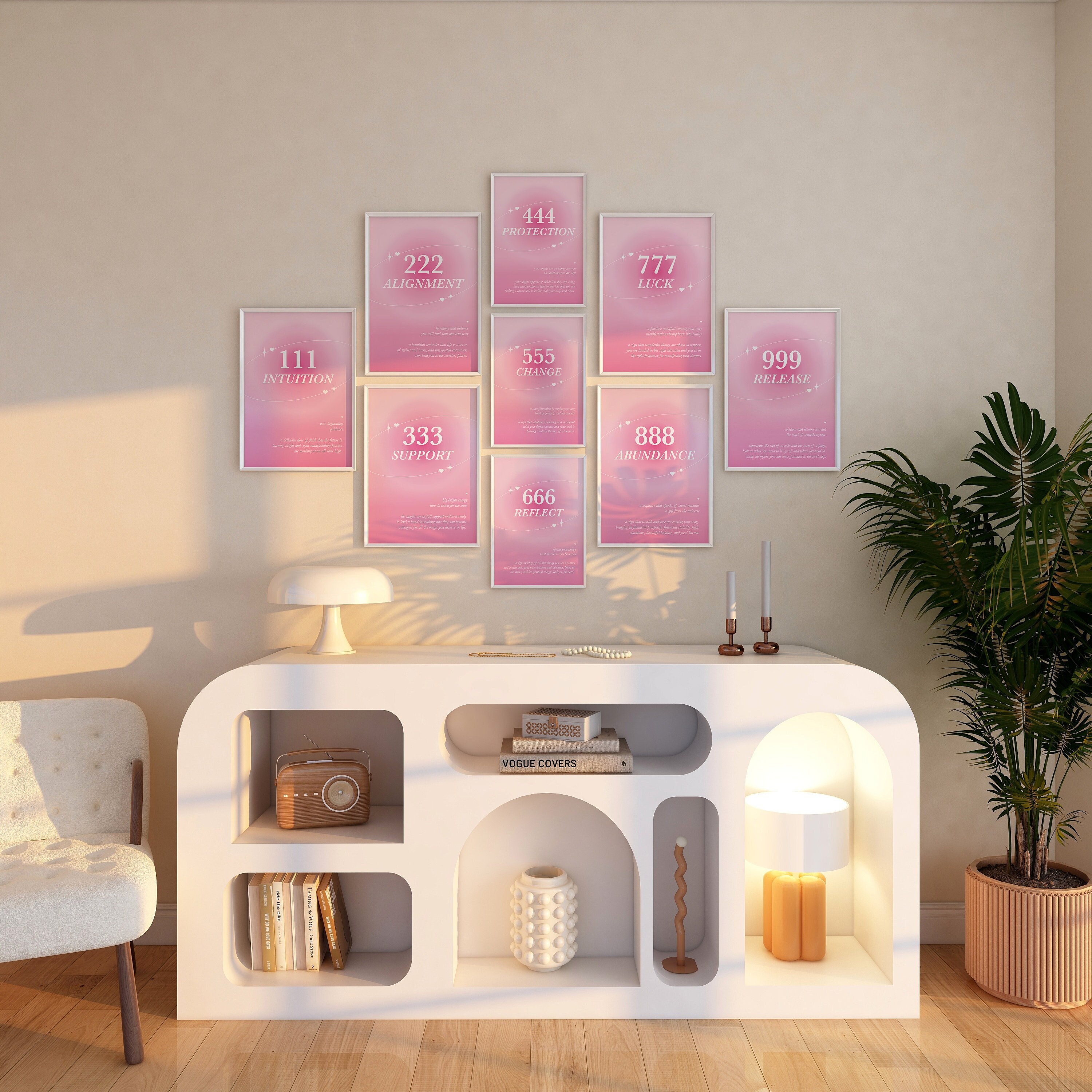 Pink Angel Numbers Poster Set Pink 111 Print 222 Poster 333 - Etsy