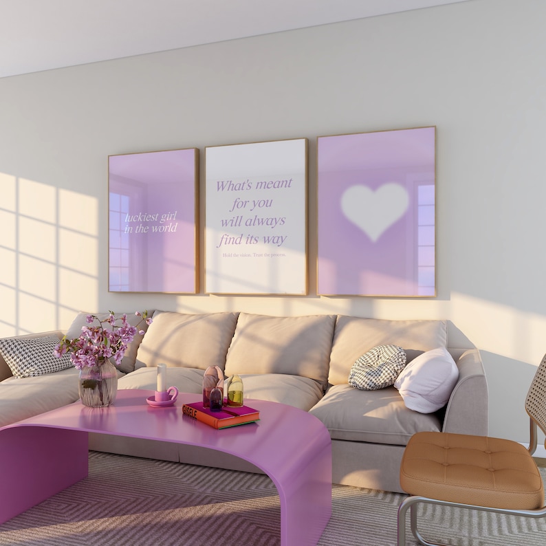 Purple Poster Set Light Purple Posters Purple Aura Wall Prints Positive ...