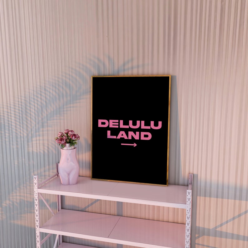 Delulu Print Bedroom Decor Black and Pink Poster Trendy Pink Wall Art ...