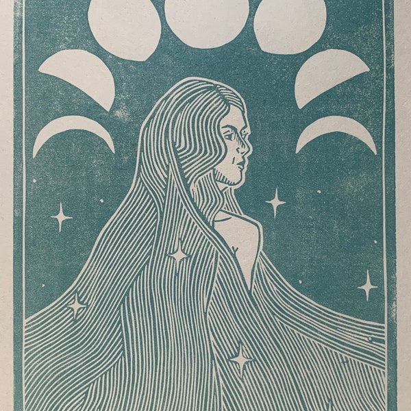 Linocut Moon - Etsy