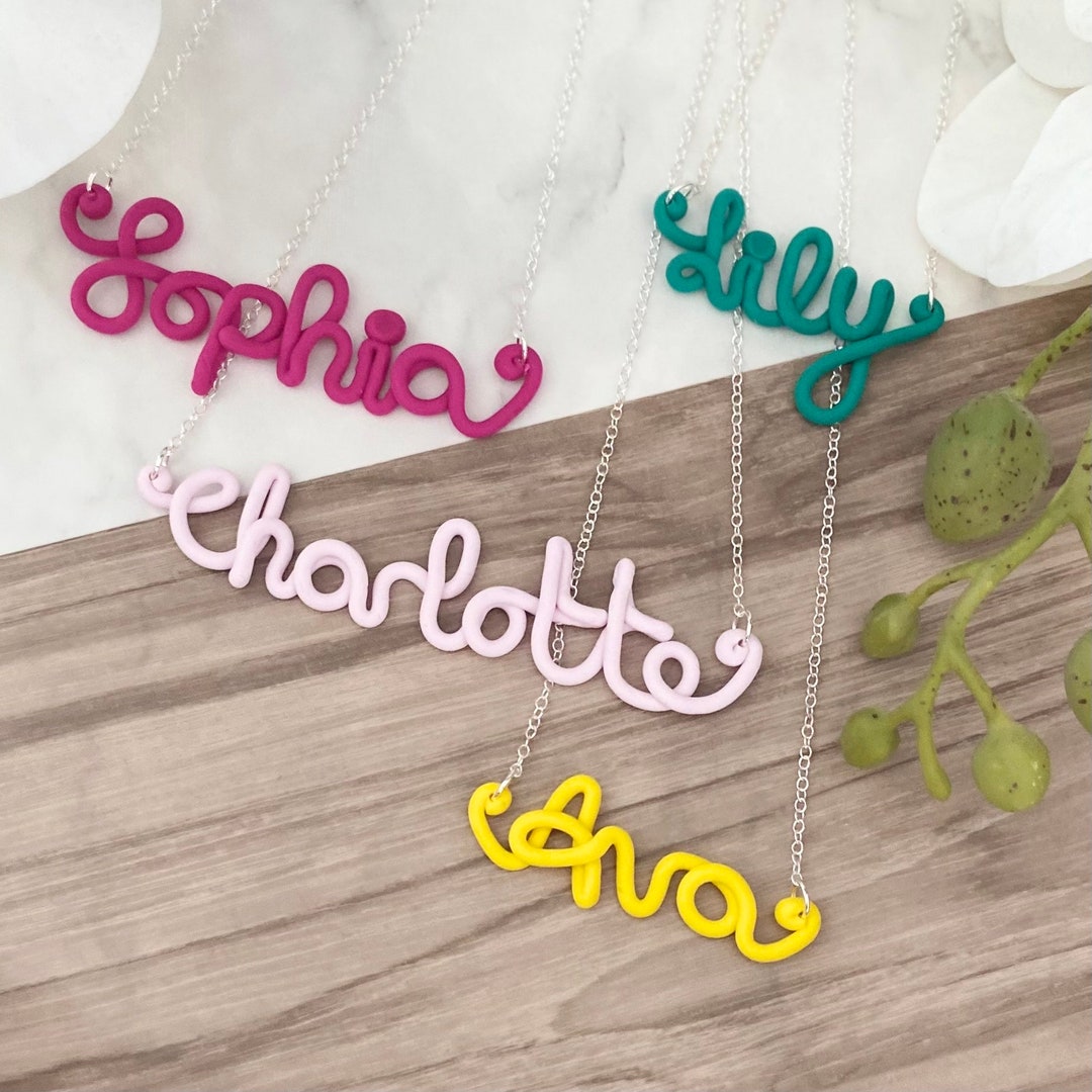 Handmade Personalised Name Necklace // Polymer Clay and Sterling Silver ...