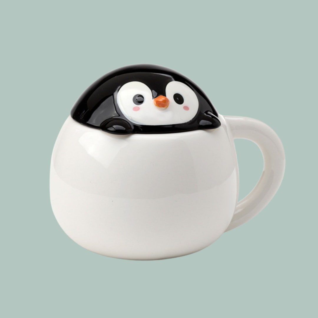 Cute Penguin Lidded Mug Ceramic Lidded Penguin Mug Animal Mug Penguin ...