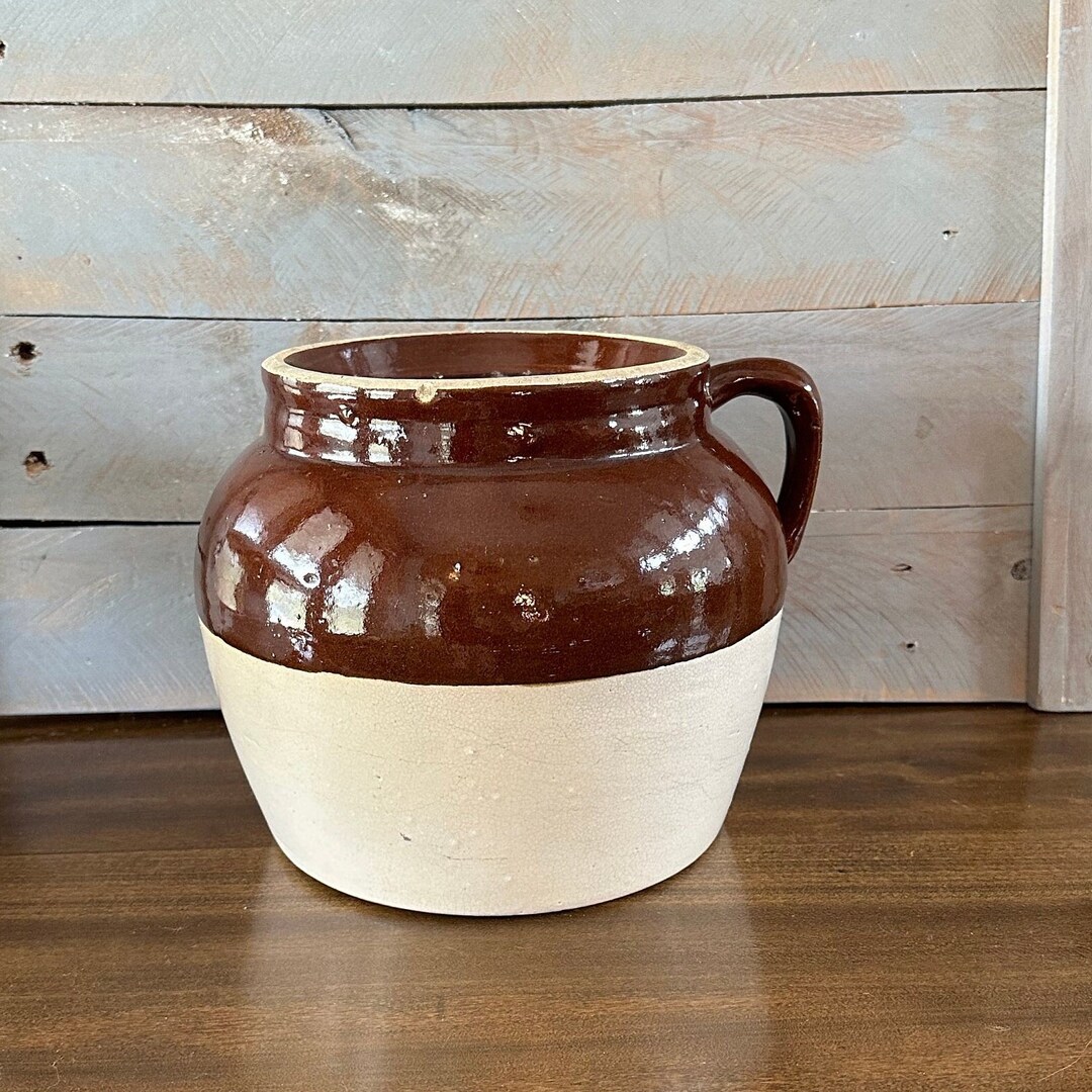 Vintage 3 Qt Pottery Bean Pot With Blue Crown Marking - Etsy