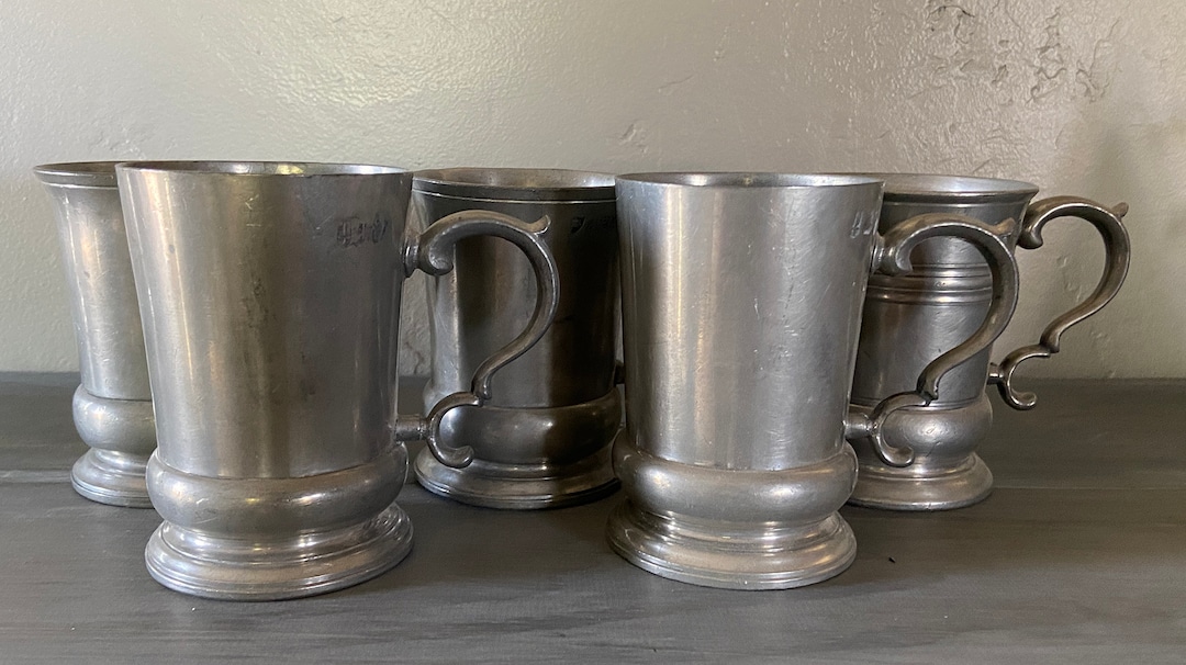 5 Antique Pewter Tankards With Double C Handle - Etsy