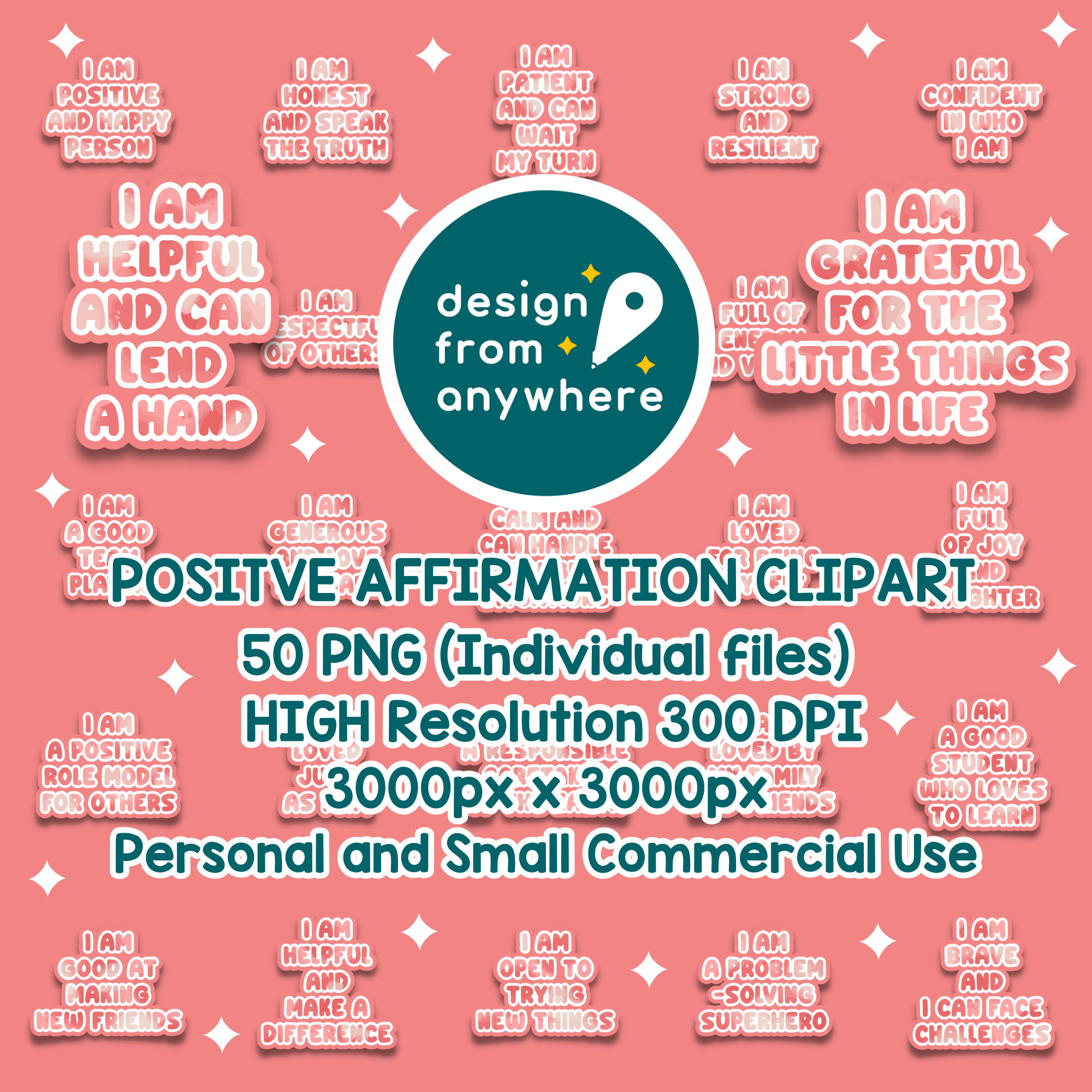 Positive Affirmations Clipart PNG Files for Self Love - Etsy