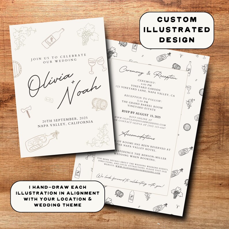 Custom Illustrated Wedding Invitation Design, Hand-drawn Invitation ...