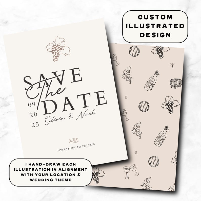 Custom Illustrated Wedding Invitation Design, Hand-drawn Invitation ...