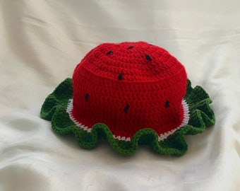 Crochet Watermelon Bucket Hat: Neon Pink Acrylic Summer Hat - Etsy