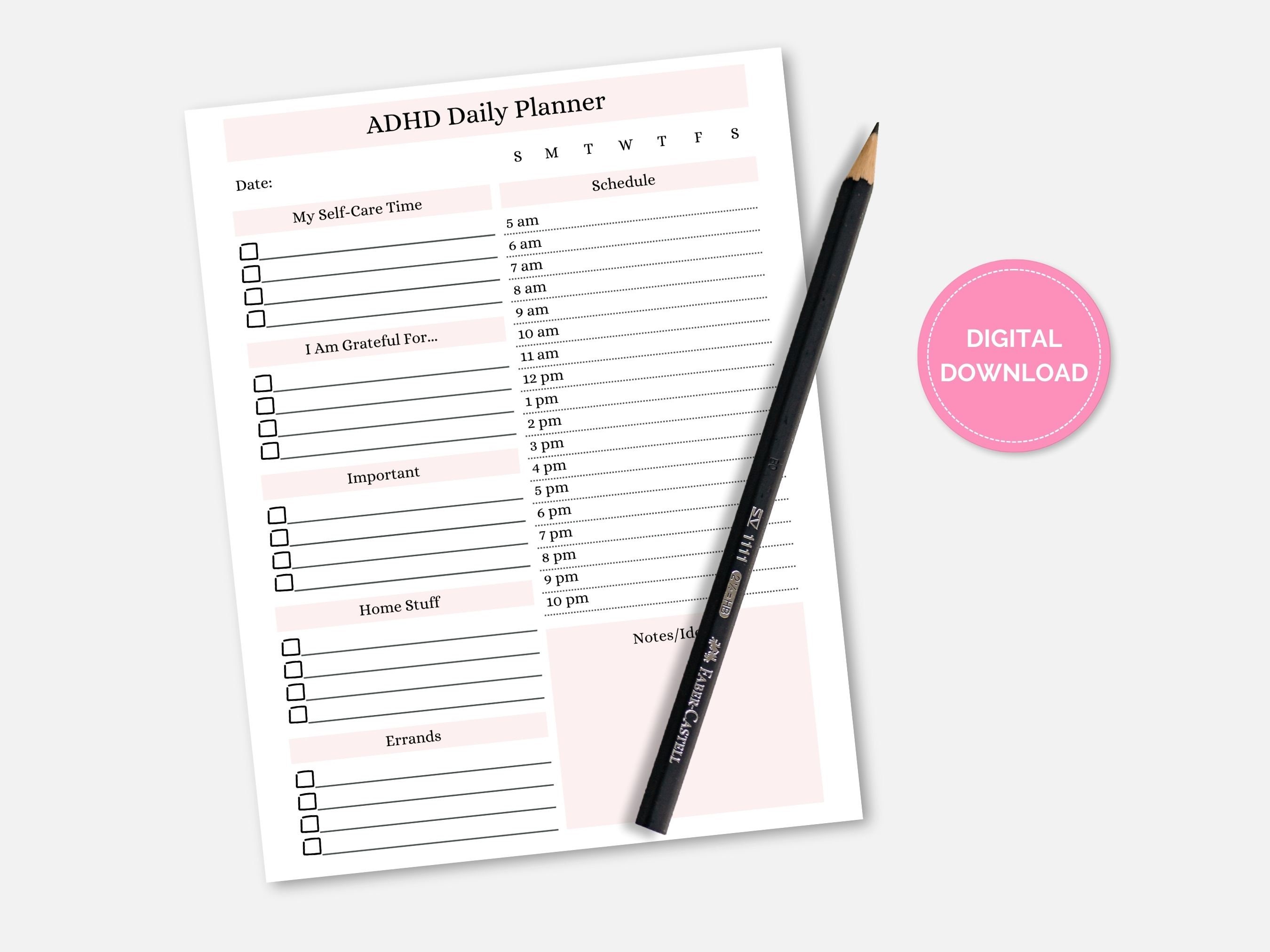 ADHD Printable to Do List, Daily Checklist, Time Blocking, US Letter ...