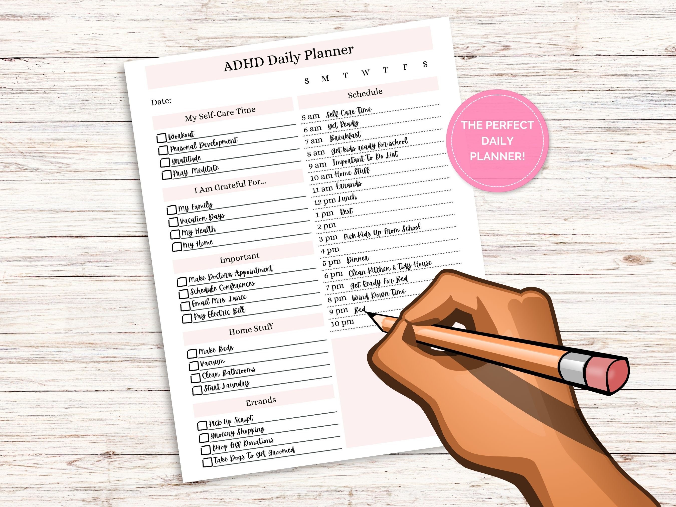 ADHD Printable to Do List, Daily Checklist, Time Blocking, US Letter ...