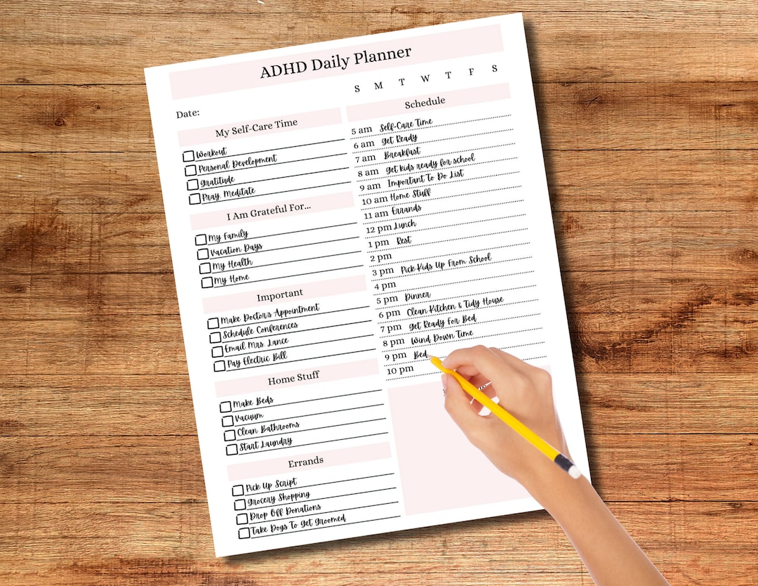 ADHD Printable to Do List, Daily Checklist, Time Blocking, US Letter ...