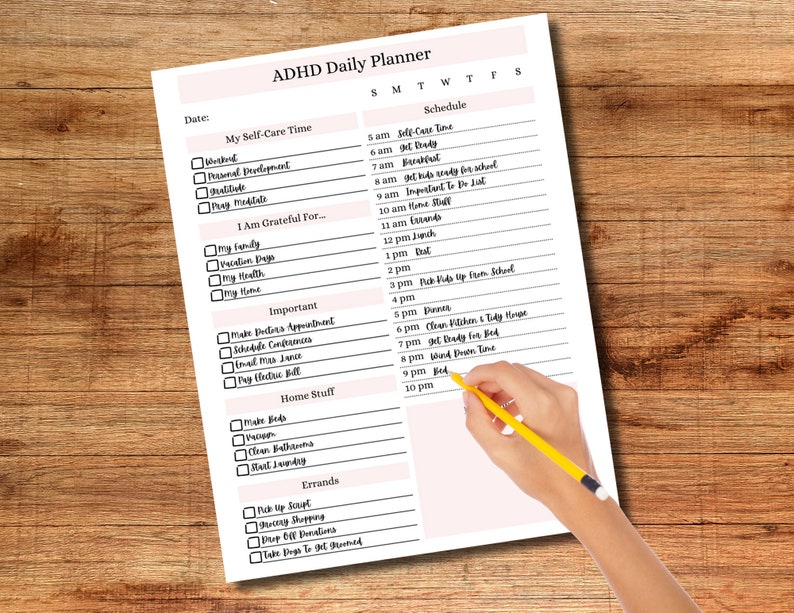 ADHD Printable to Do List, Daily Checklist, Time Blocking, US Letter ...