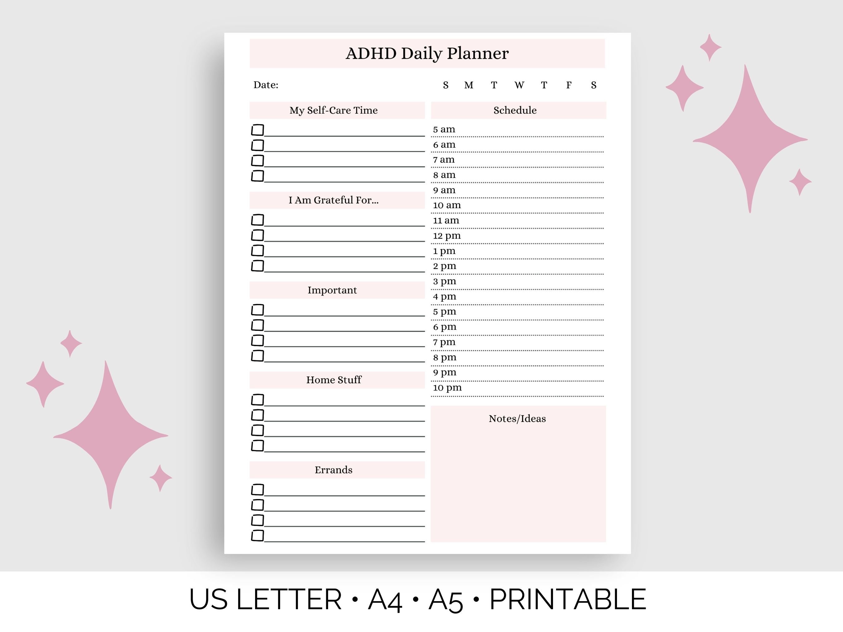 ADHD Printable to Do List, Daily Checklist, Time Blocking, US Letter ...