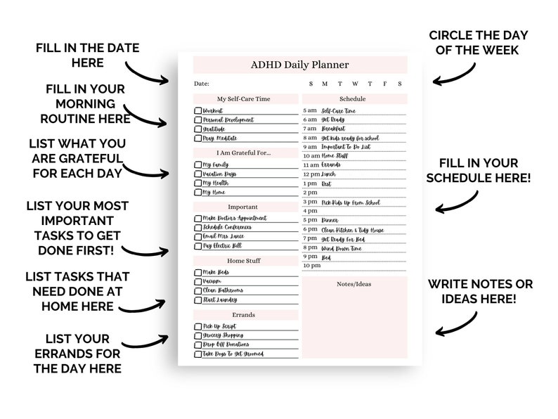 ADHD Printable to Do List, Daily Checklist, Time Blocking, US Letter ...