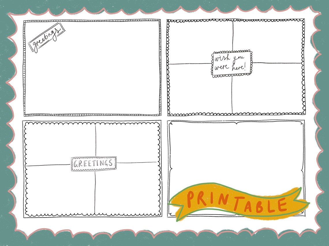 Printable Postcard Set Digital Download to Print and Colour at Home - Etsy
