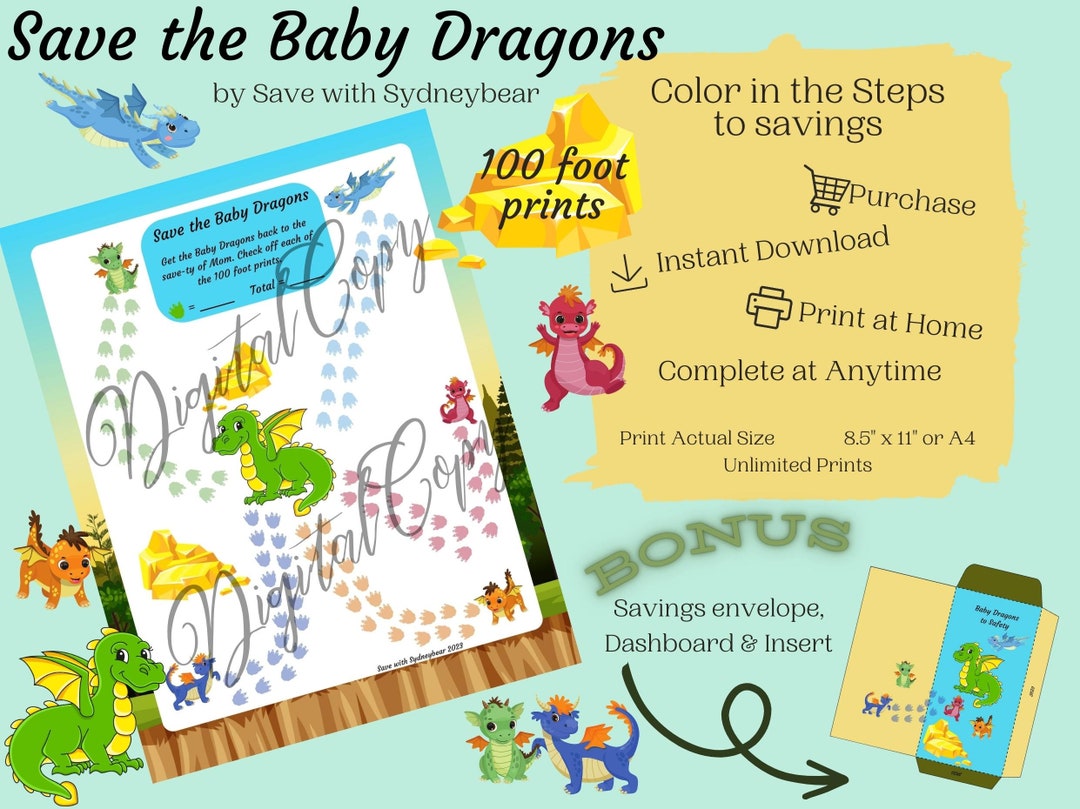 Save the Baby Dragons Color Savings Challenge Printable Download Game ...