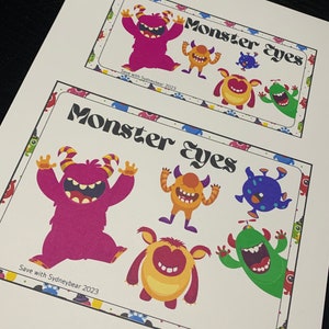 MONSTER EYES Savings Challenge Low Middle High Income Stickers A6 A5 ...