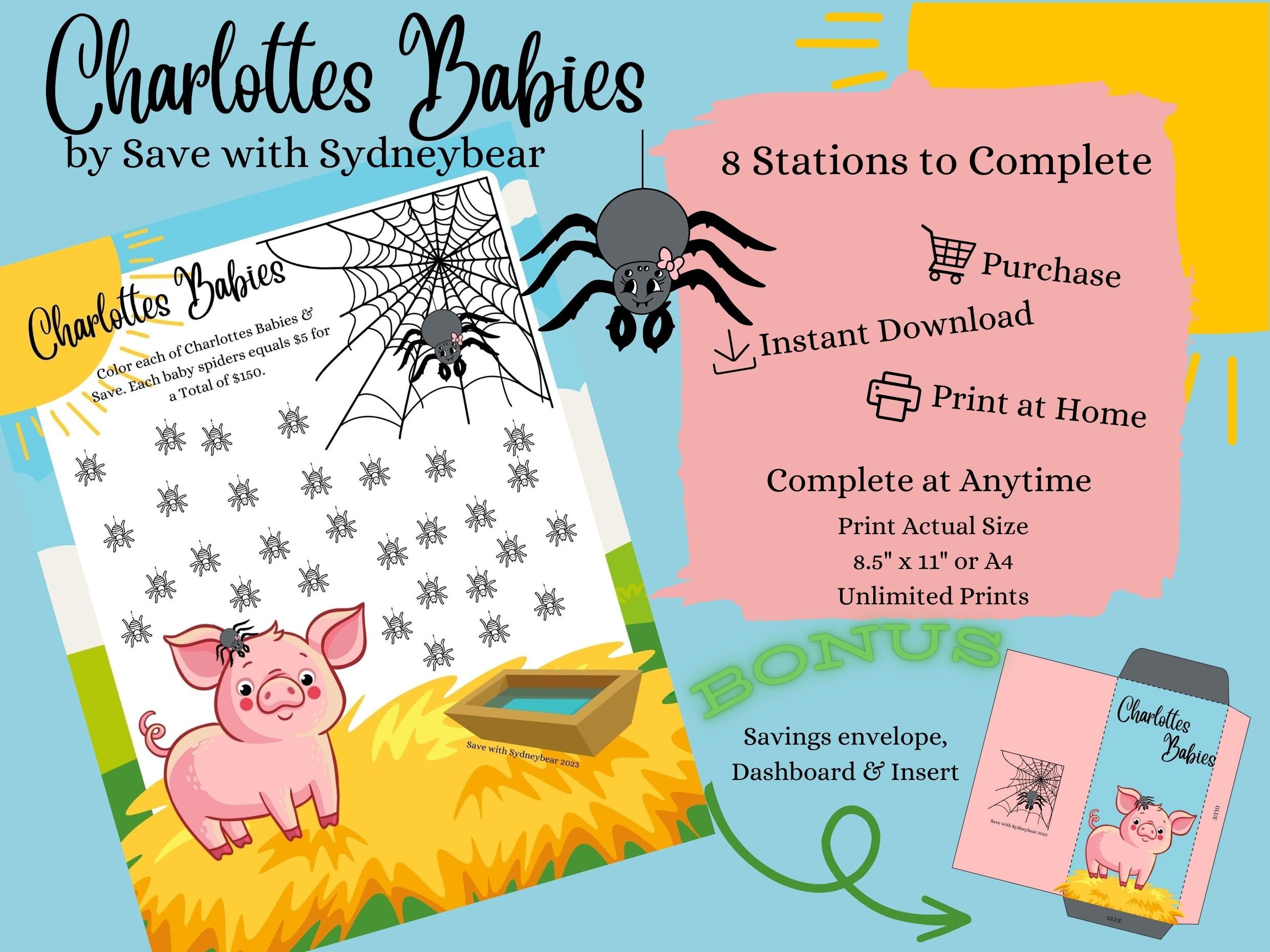 Charlottes Babies & Wilbur Savings Challenge Color Printable - Etsy
