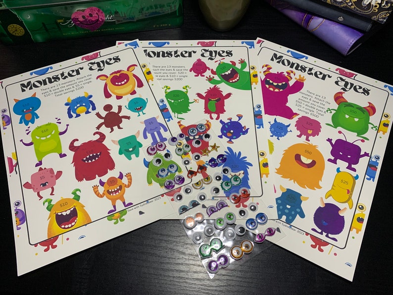 MONSTER EYES Savings Challenge Low Middle High Income Stickers - Etsy