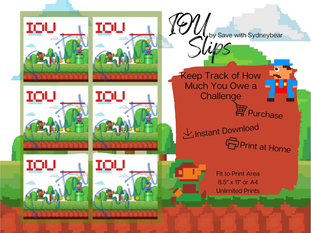 Video Game Theme IOU Slip Printable Download Game & Saving Tracker Cash ...