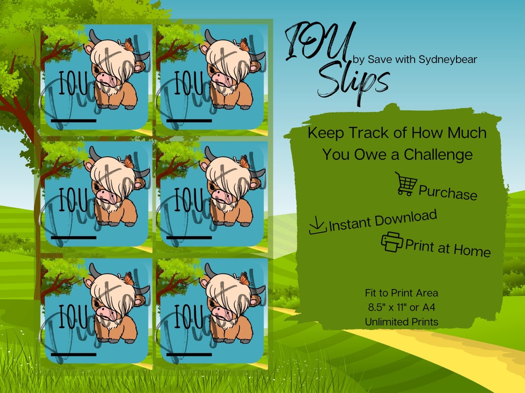 Highland Cow IOU Slip Printable Download Game & Saving Tracker Cash ...