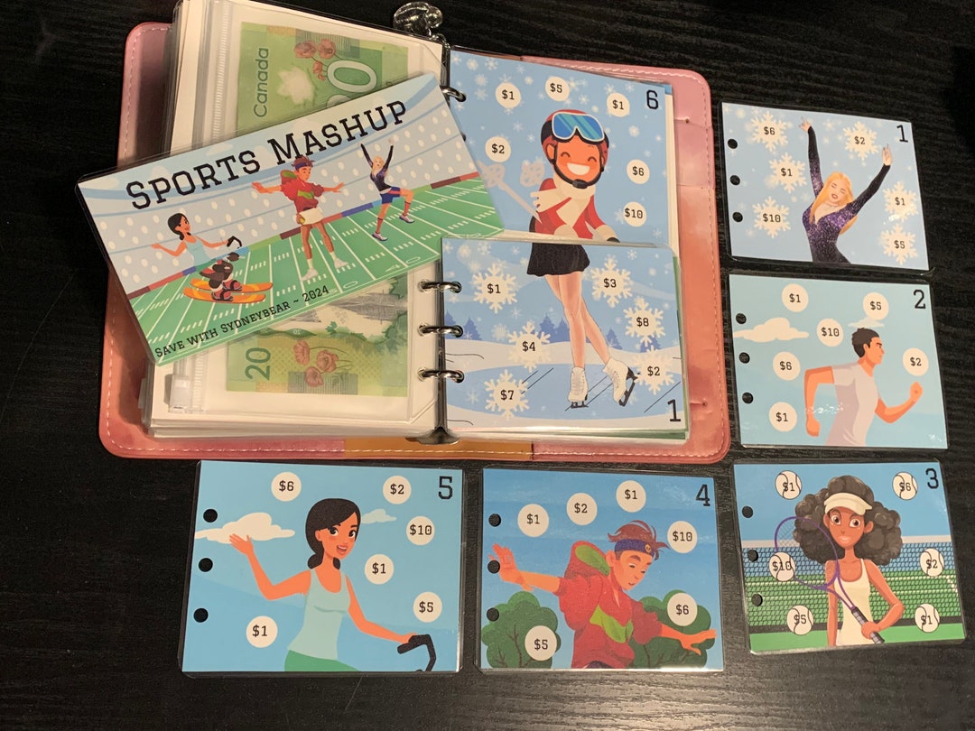 Sports Mashup Laminated 300 Savings Challenge A6 Binder Cash Stuffing ...