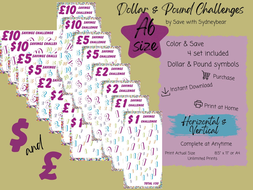 US CAD Dollar & UK Pound Savings Challenge Printable A6 Download Game ...