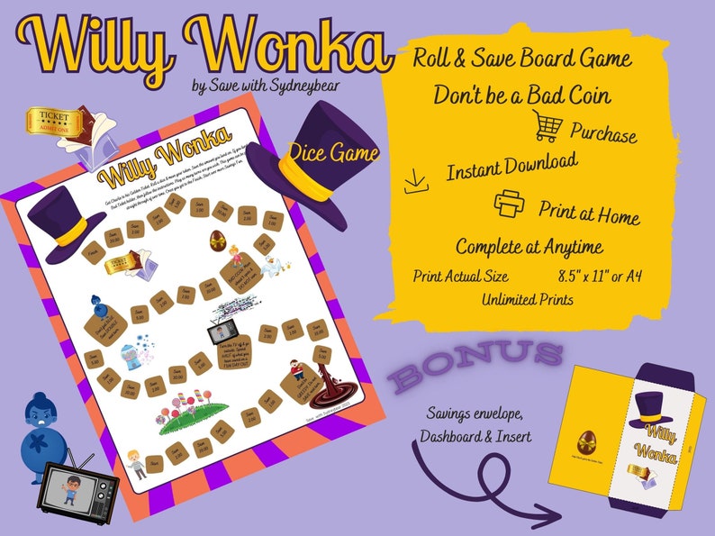 Willy Wonka Board Game Savings Challenge Printable Download - Etsy