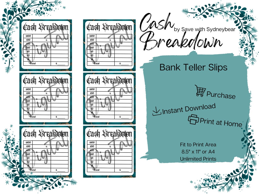 Cash Breakdown Bank Teller Slip Printable Download Game & Saving ...