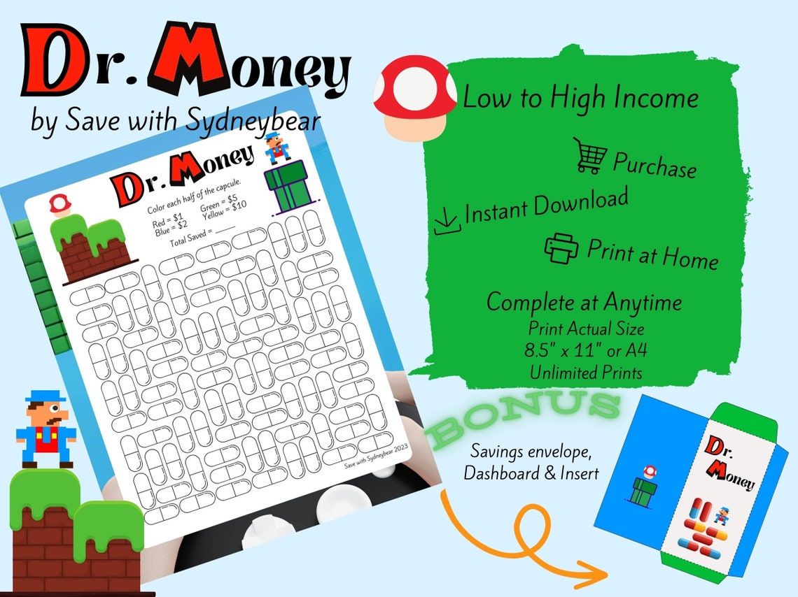 Dr. MONEY Doctor M Color Printable Download Game & Saving Tracker Cash ...