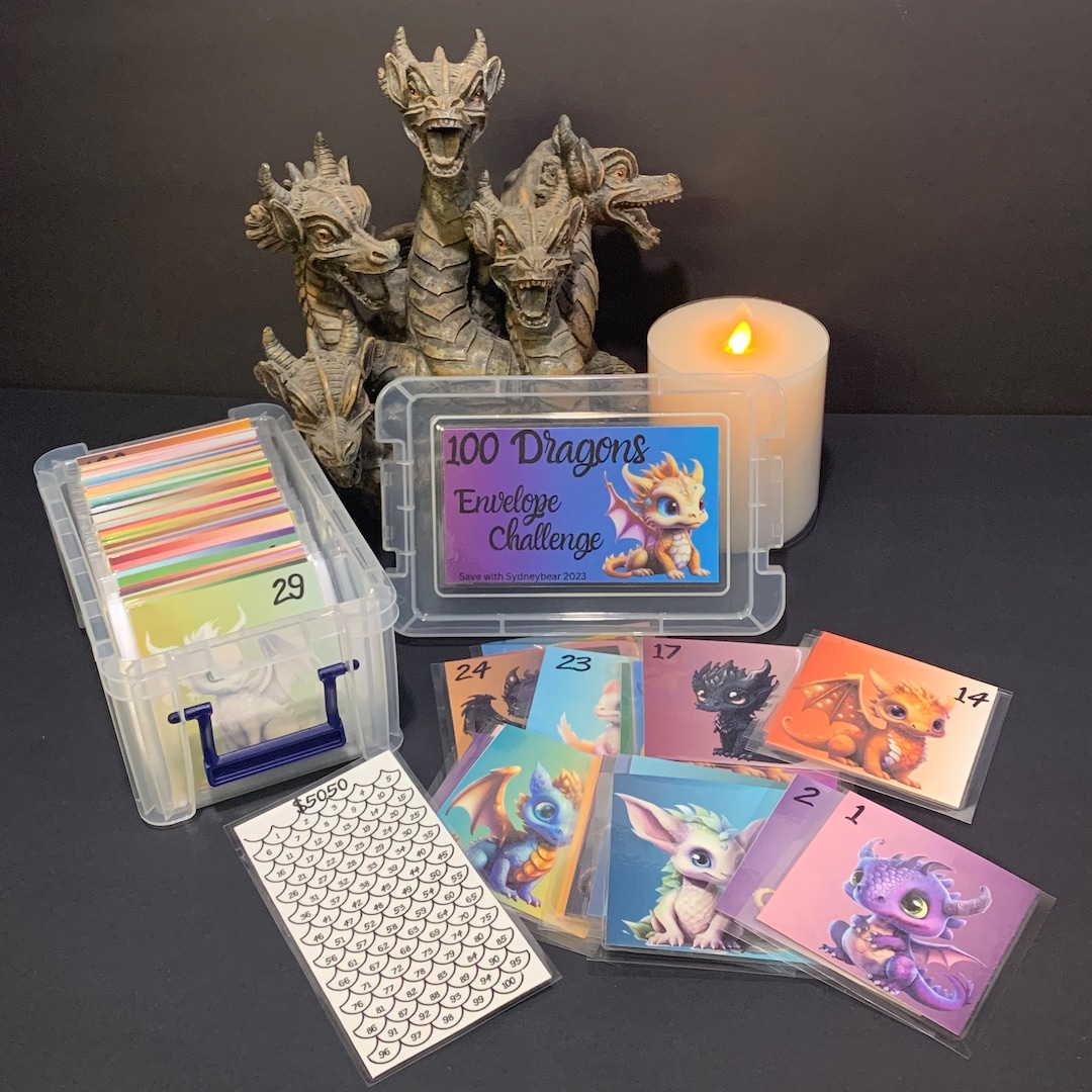 DRAGONS 100 Envelope Savings Challenge Box 5050 Cash Stuffing Sinking ...