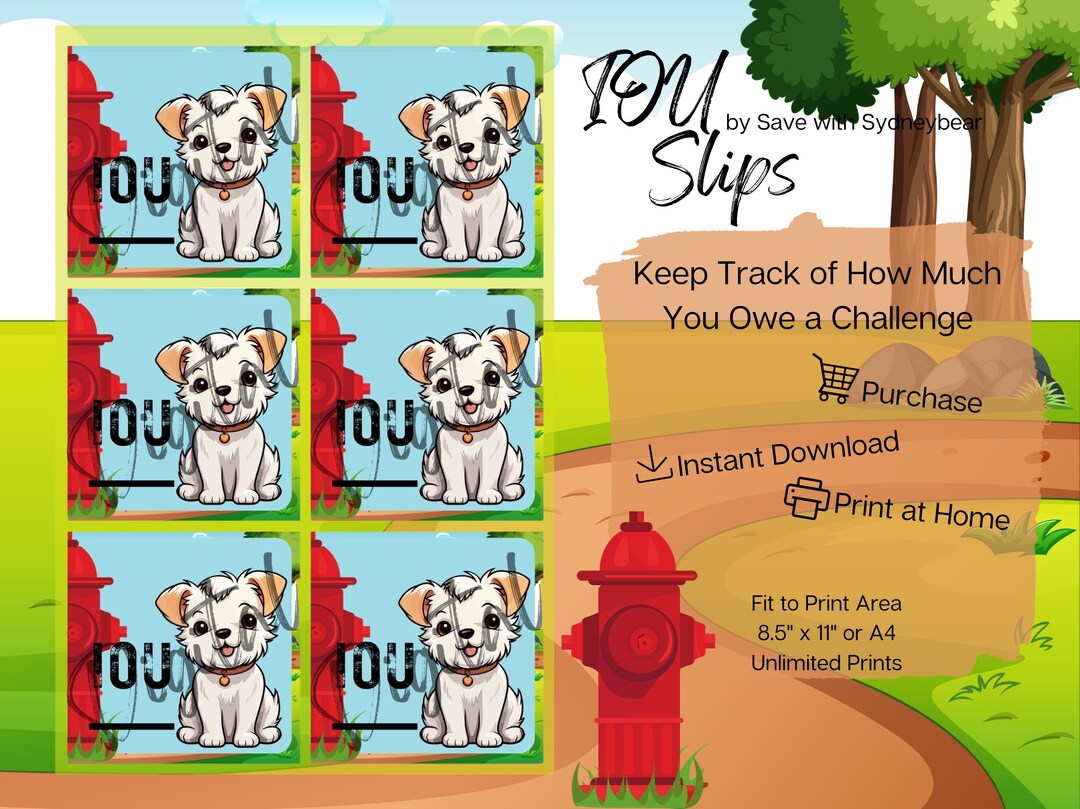 Puppy IOU Slip Printable Download Game & Saving Tracker Cash Stuffing ...