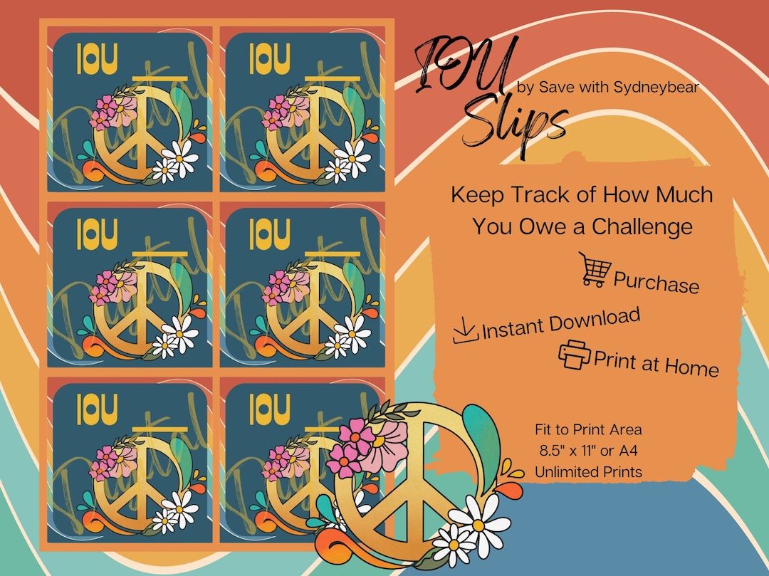 Groovy 70's IOU Peace Slip Printable Download Game & Saving Tracker ...