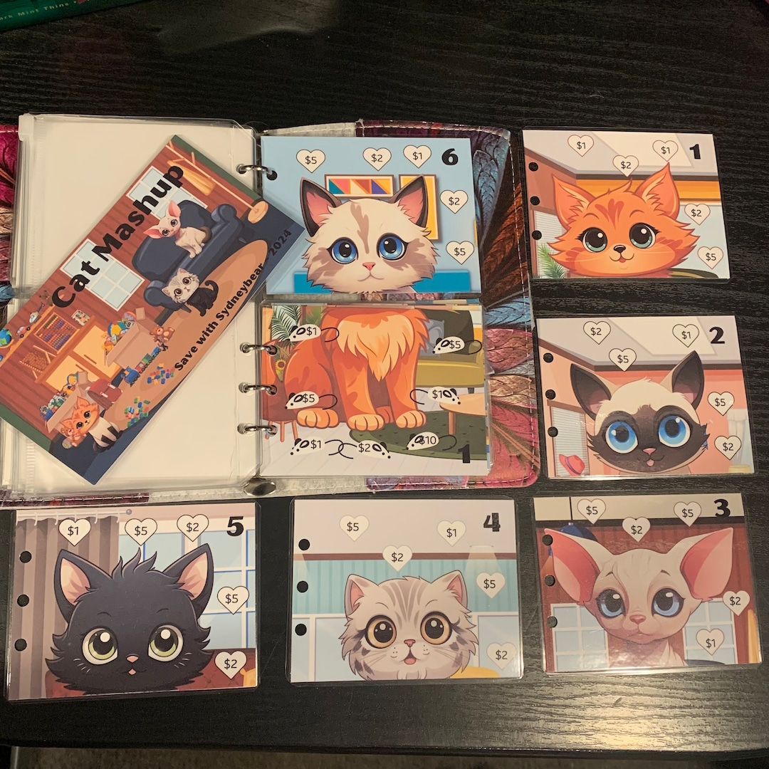 Kitty Cat Mashup Laminated 300 Savings Challenge A6 Binder Cash ...