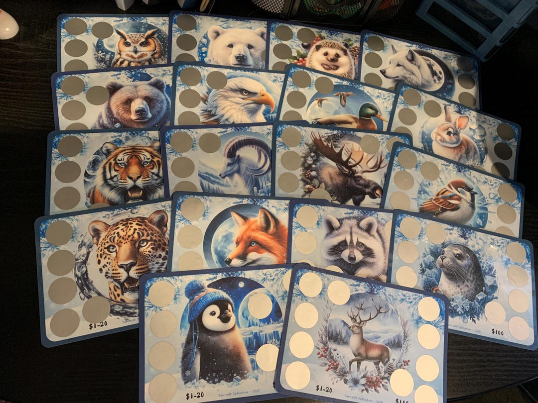 COOL CASH Winter Animals Scratch off 100 Savings Challenge A5 Inserts ...