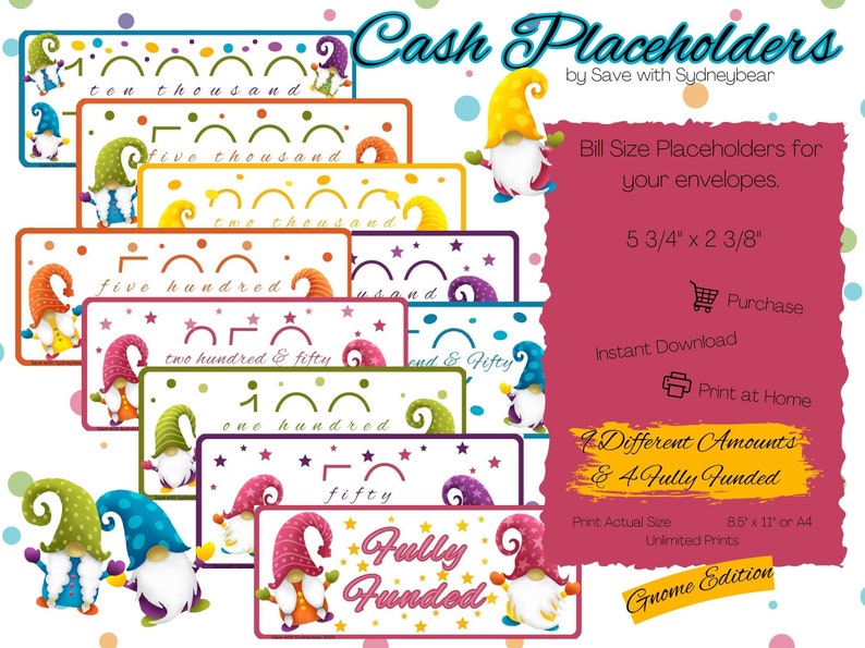 Cash Placement Holders GNOMES Printable Download Game & Saving Tracker ...