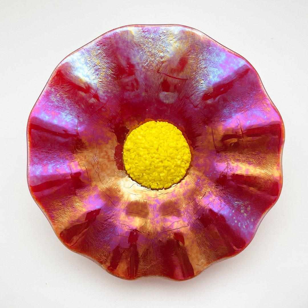 Red Morning Glory Single 5-1/2" | Fused Glass Flower | Garden Art | 3-D ...