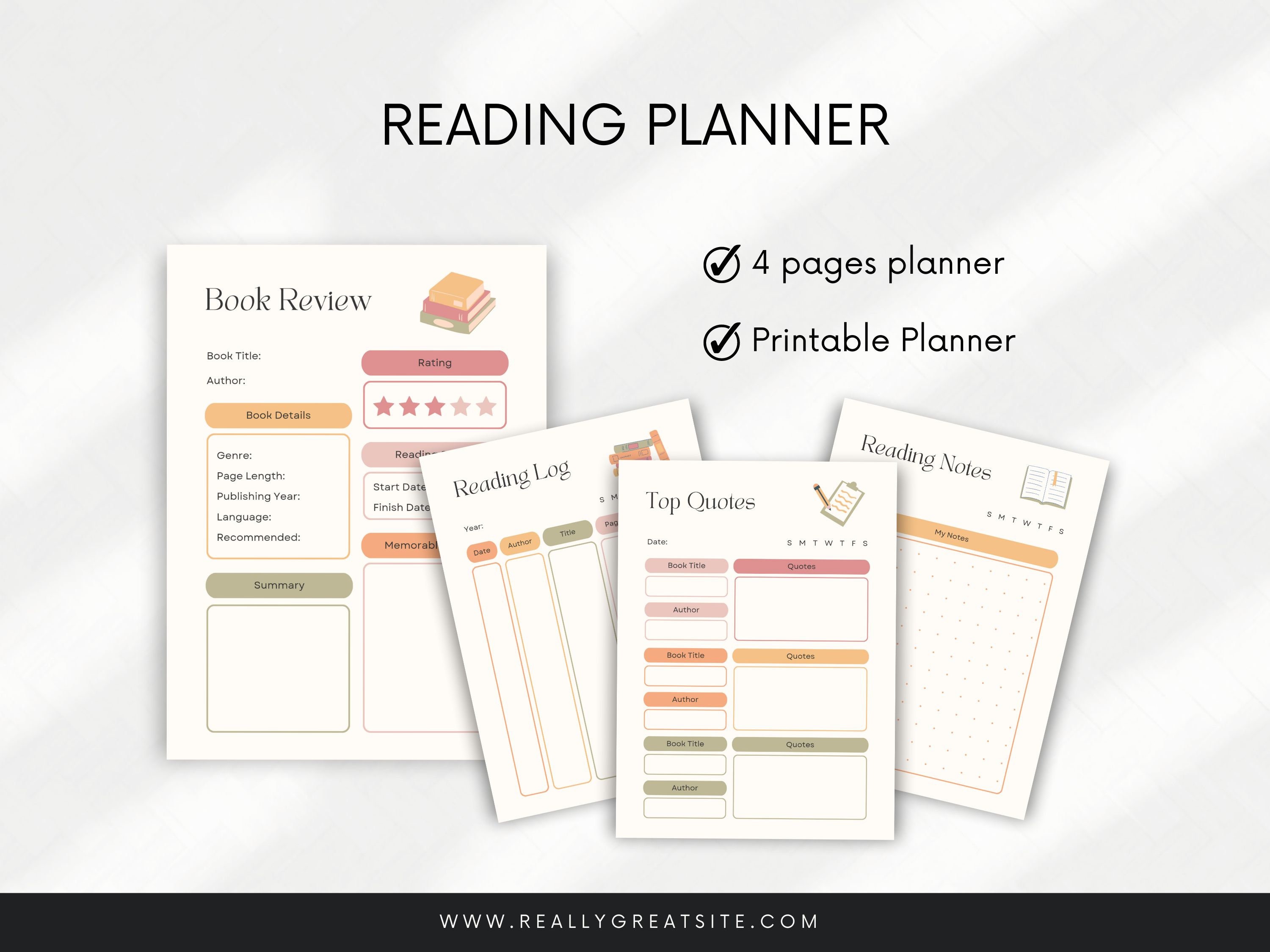 Reading Planner, Book Review, Reading Log, Reading Notes, Printable ...