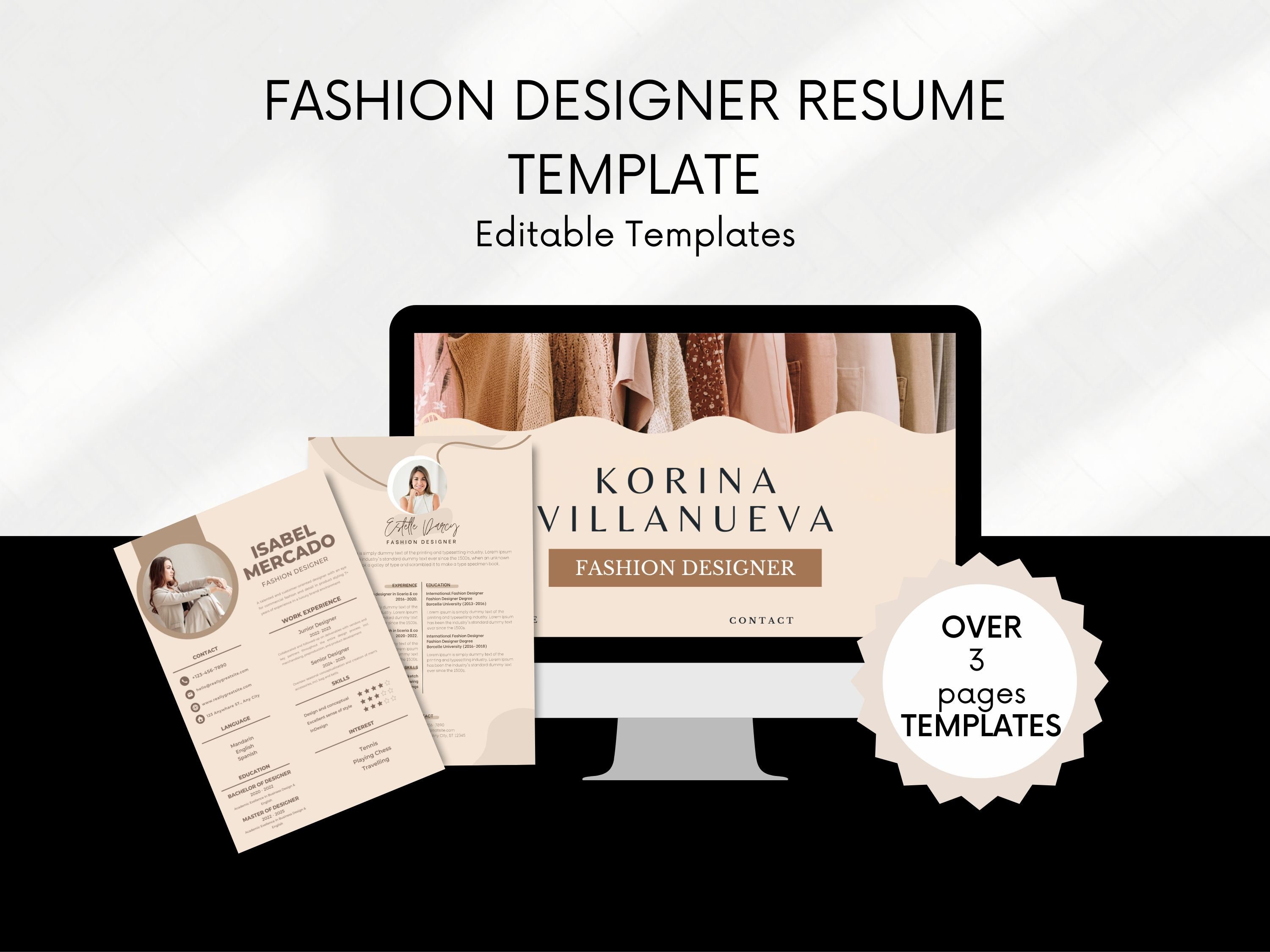 Fashion Designer Resume, Modern Resume, Resume Template, Professional ...