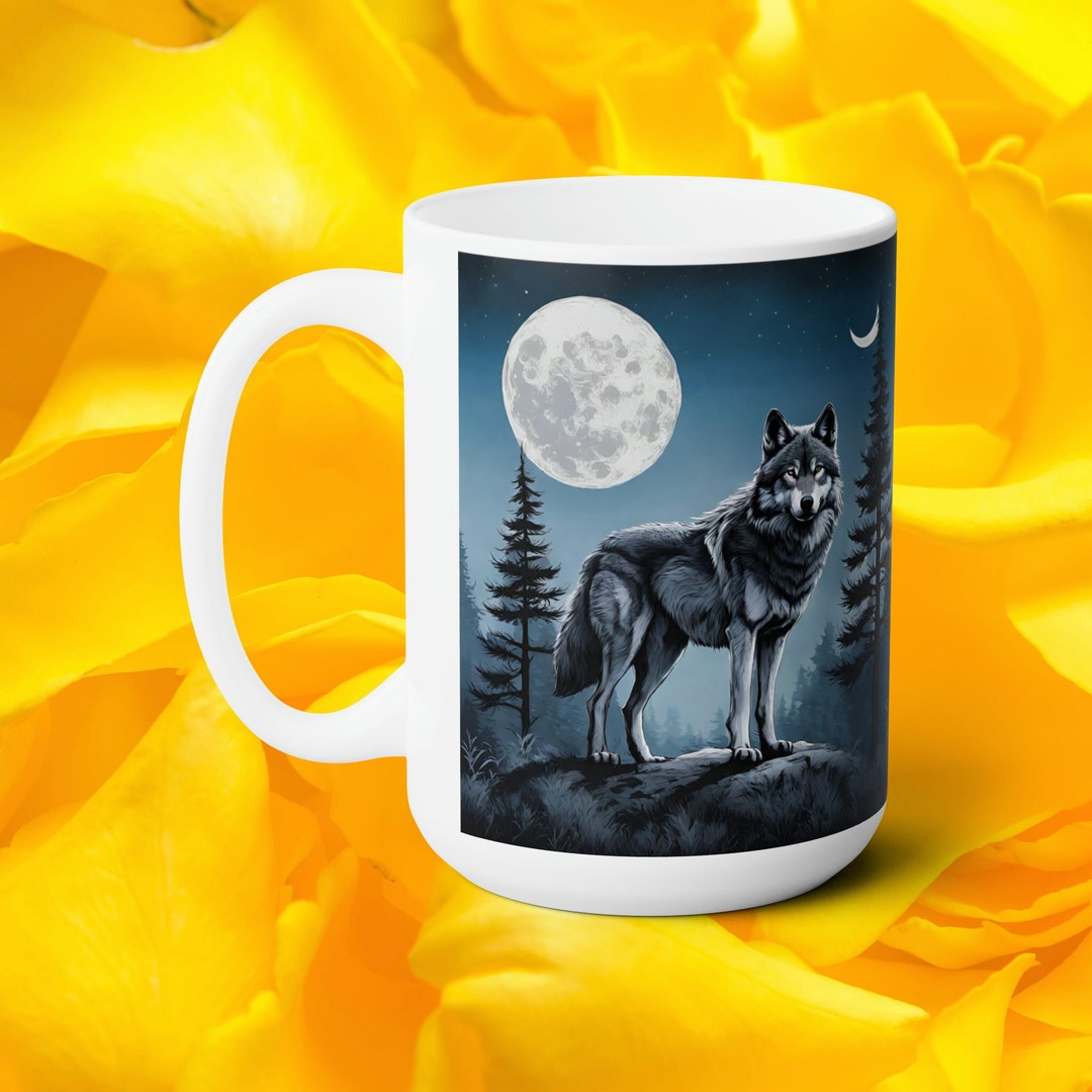 Wolf Coffee Mug in White Wolf Lovers Gift Coffee Cup With Wolves Coffee ...